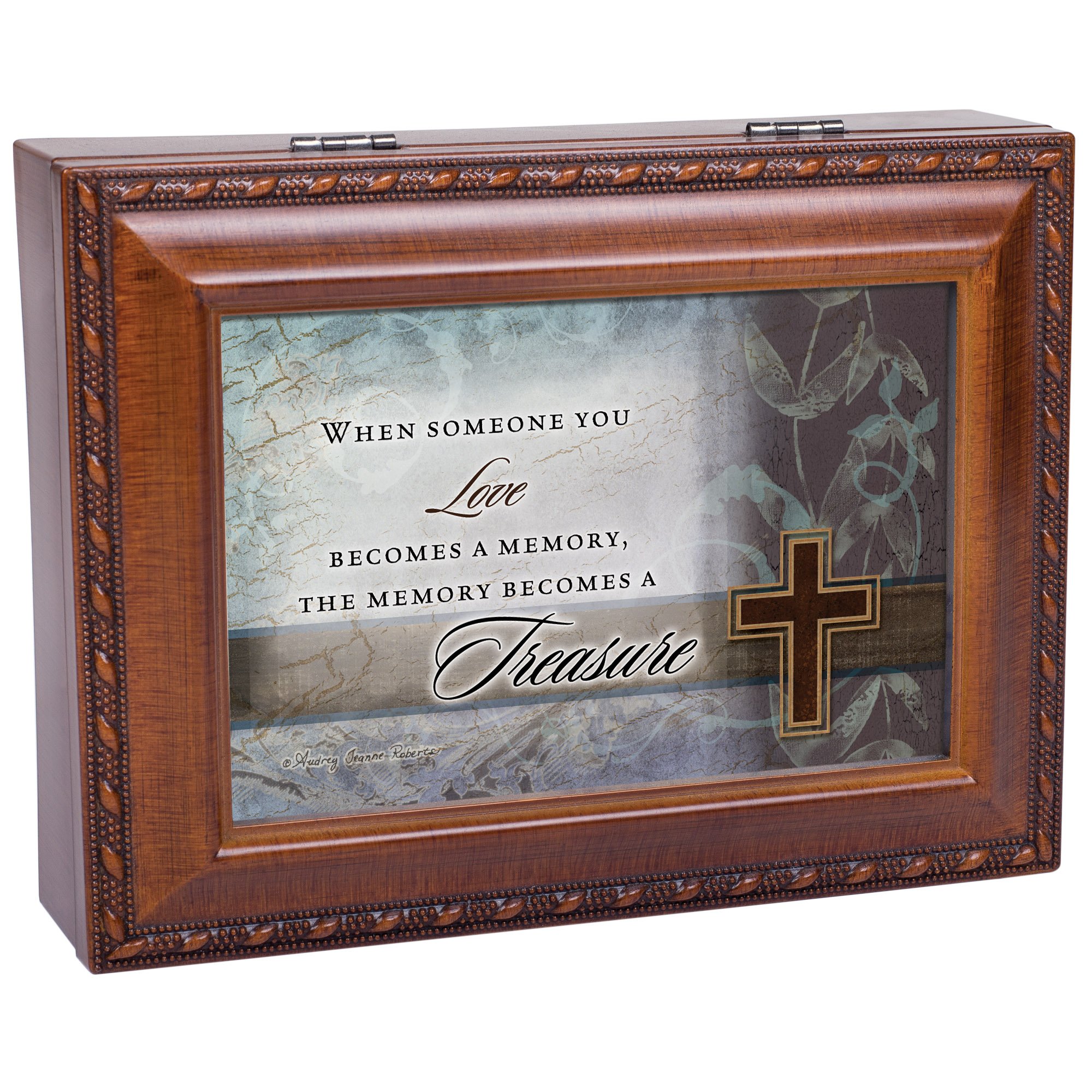 Cottage Garden Inspirational Music Box - Treasured Memory Plays Amazing Grace with Woodgrain Finish