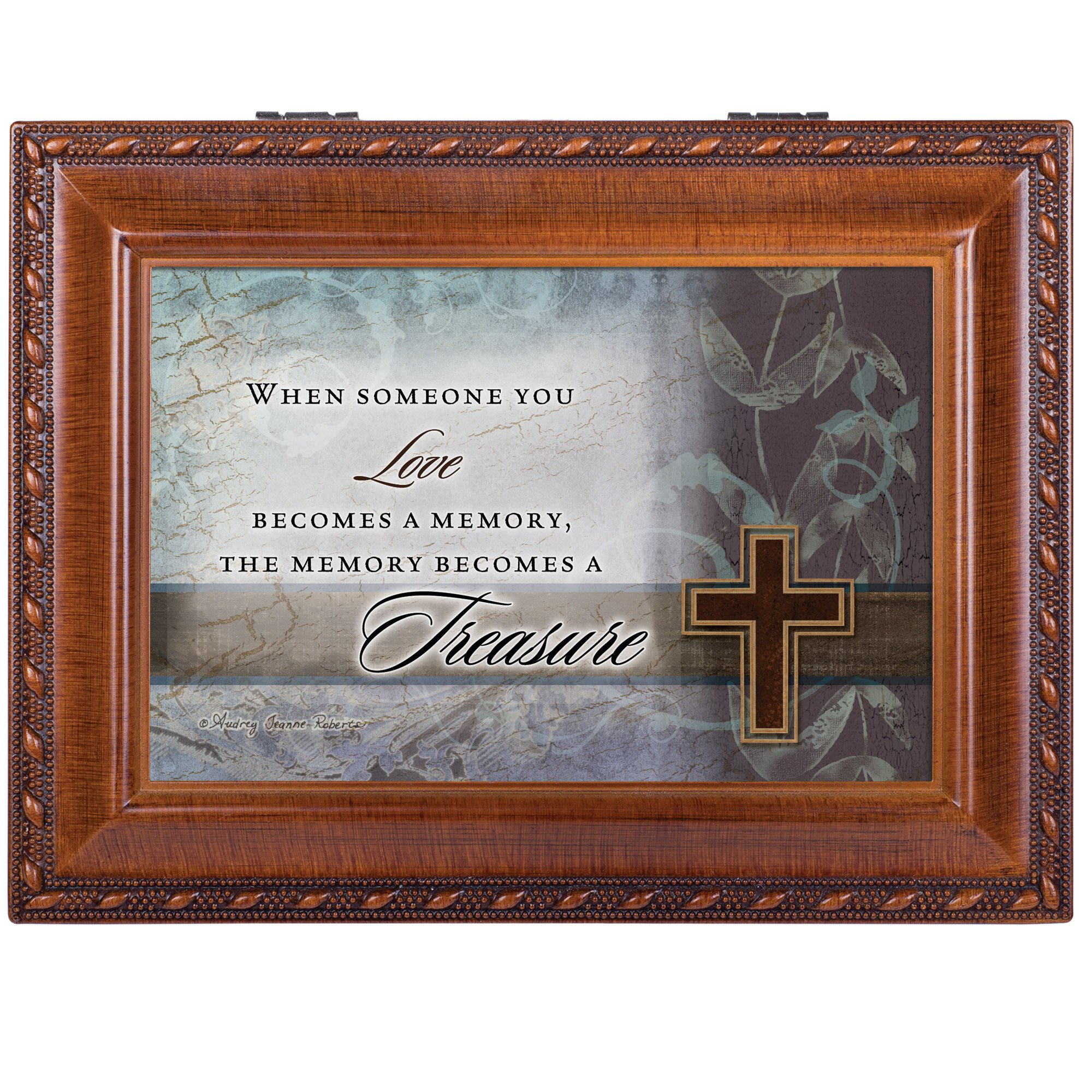 Cottage Garden Inspirational Music Box - Treasured Memory Plays Amazing Grace with Woodgrain Finish