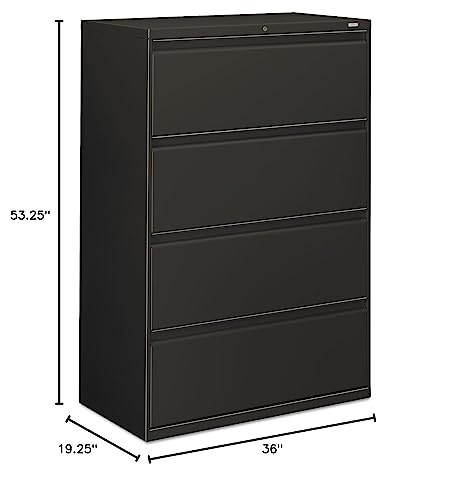 HON 884LS 800 Series Four-Drawer Lateral File, 36w x 19-1/4d x 53-1/4h, Charcoal