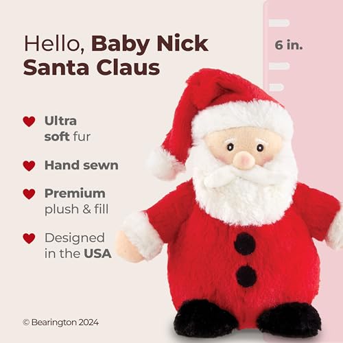 Bearington Baby Nick Christmas Plush, 6 Inch Santa Stuffed Animal, Ideal Christmas Stuffed Santa Claus Doll Gift for Toddlers, Kids & Teens