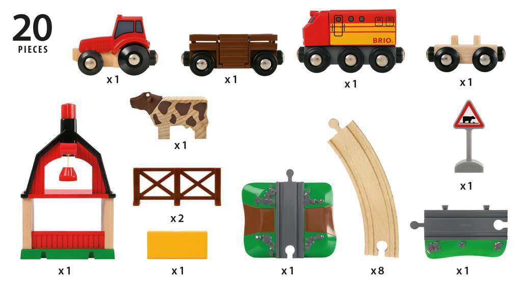 BRIO 33719 Farm Railway Playset – Interactive Toy Train Set for Kids | FSC-Certified Wood | Expandable Tracks | Promotes Skill Development