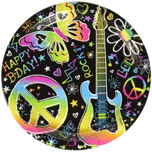 Amscan Groovy Neon Doodle Birthday Party Lunch Paper Plates Disposable Tableware (8 Pack), 9", Multicolor