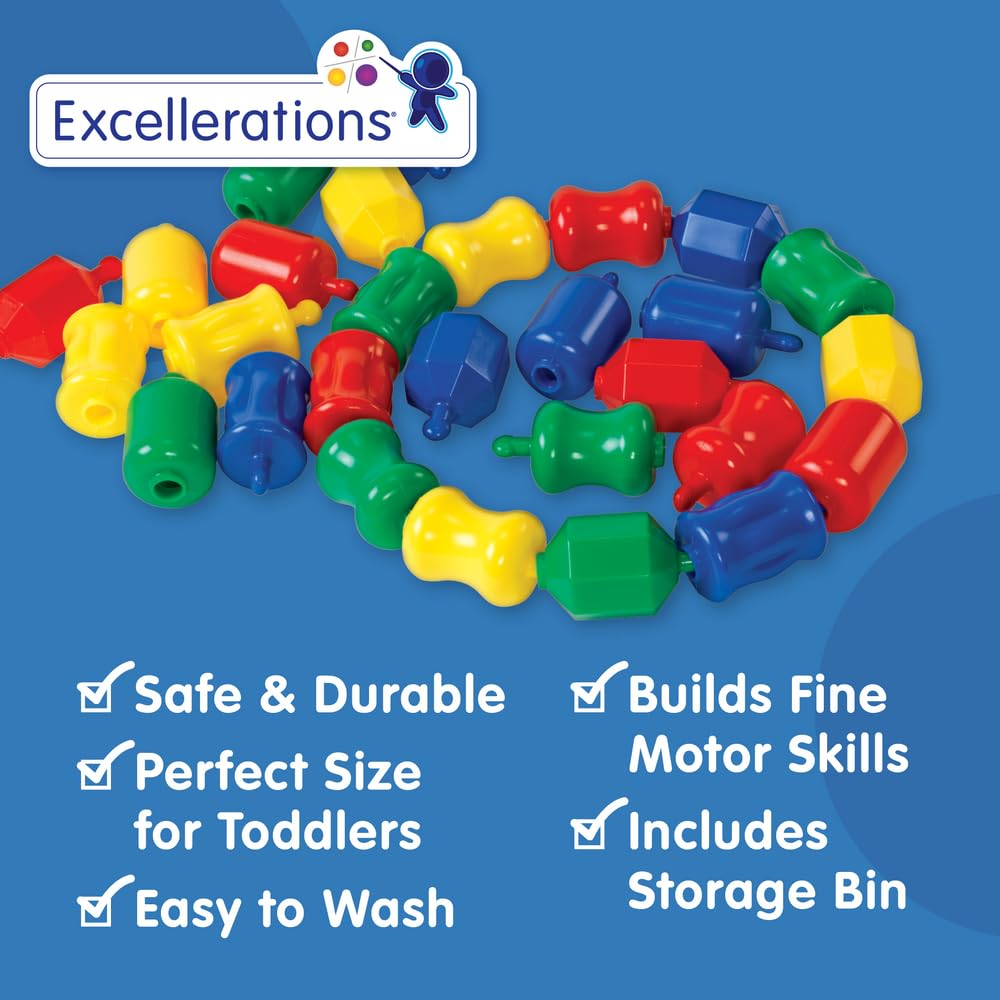 Excellerations Early STEM Toy, Connecting, Fun, Linking, Pop Beads for Toddlers, Snap Lock Beads Set in Storage Bin, Pack of 28