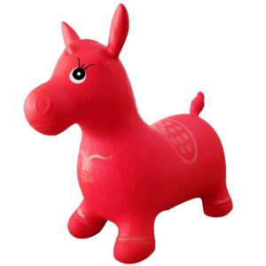 appleround horse bouncer with hand pump, inflatable space hopper, ride-on bouncy horse (red)