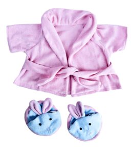 pink bathrobe w/bunny slippers teddy bear clothes fits most 14" - 18" build-a-bear, and make your own stuffed animals