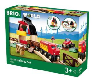 brio 33719 farm railway playset – interactive toy train set for kids | fsc-certified wood | expandable tracks | promotes skill development