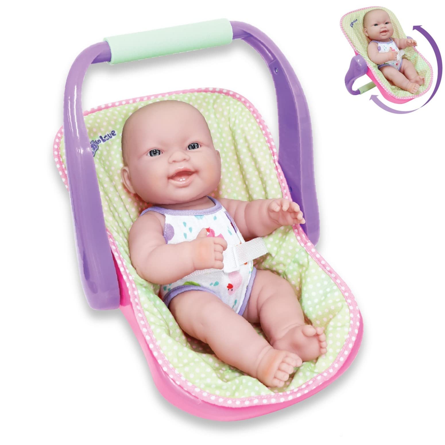 JC Toys, 14" Lots to Love Babies Doll and Car Seat - 4 Multi-position Carrier - Posable & Waterproof - Ages 2+