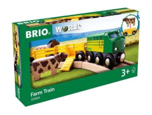 brio world 33404 - farm train | 5-piece wooden toy train set for kids | ideal for ages 3 & up | certified sustainable materials