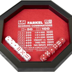 Farkel Game Set with Deluxe Dice Rolling Tray, Built-in Dice-Collection Channel, 2 Sets of Dice, 40-Sheet Scorepad, Classic Family Game