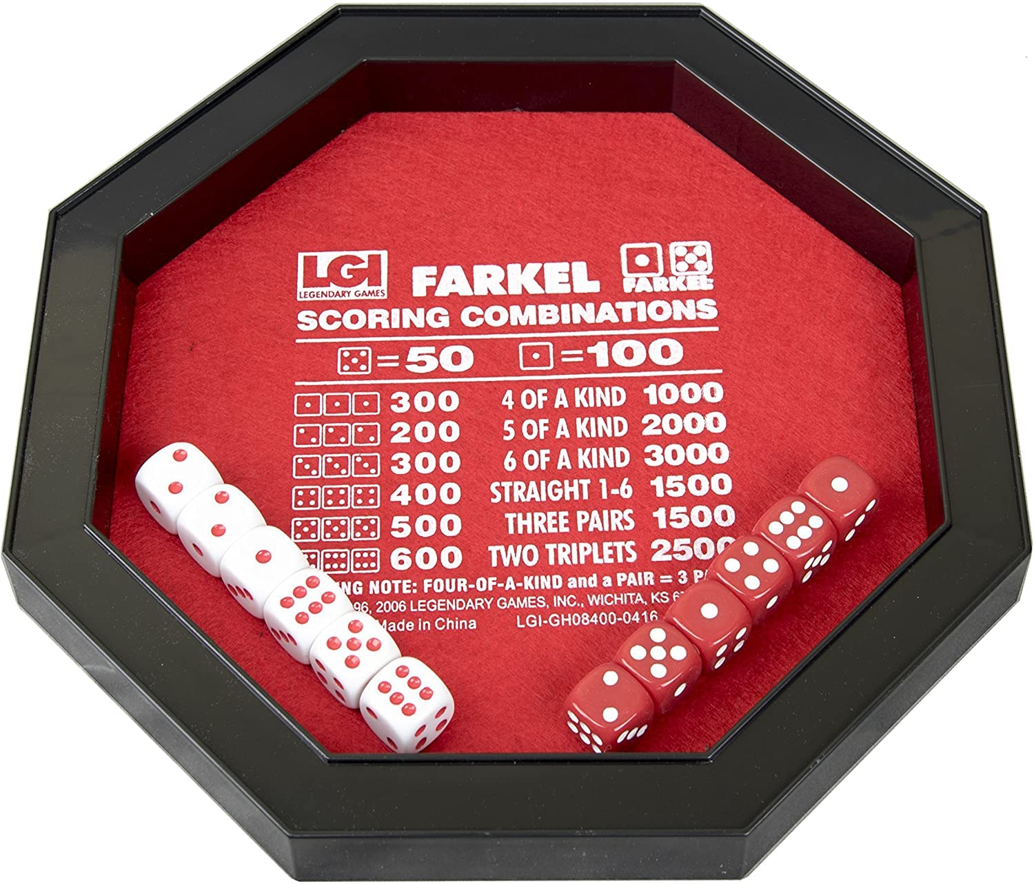 Farkel Game Set with Deluxe Dice Rolling Tray, Built-in Dice-Collection Channel, 2 Sets of Dice, 40-Sheet Scorepad, Classic Family Game