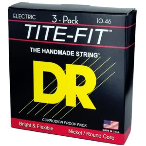 DR Strings Tite-Fit Nickel Plated Electric Guitar Strings, Medium 10-46, 3-Pack (MT-10-3PK)