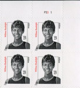 wilma rudolph ~ black heritage ~ distinguished americans series ~ runner ~ sprinter #3422 plate block of 4 x 23¢ us postage stamps