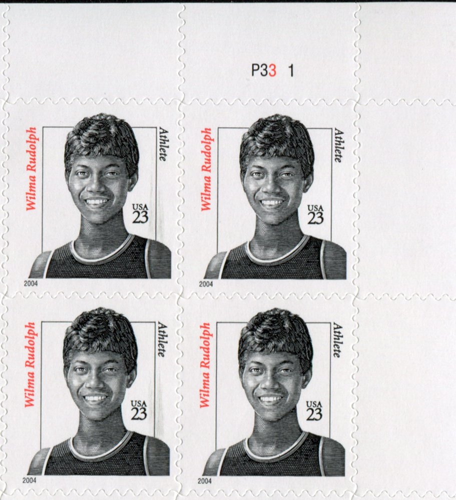 Wilma Rudolph ~ Black Heritage ~ Distinguished Americans Series ~ Runner ~ Sprinter #3422 Plate Block of 4 x 23¢ US Postage Stamps