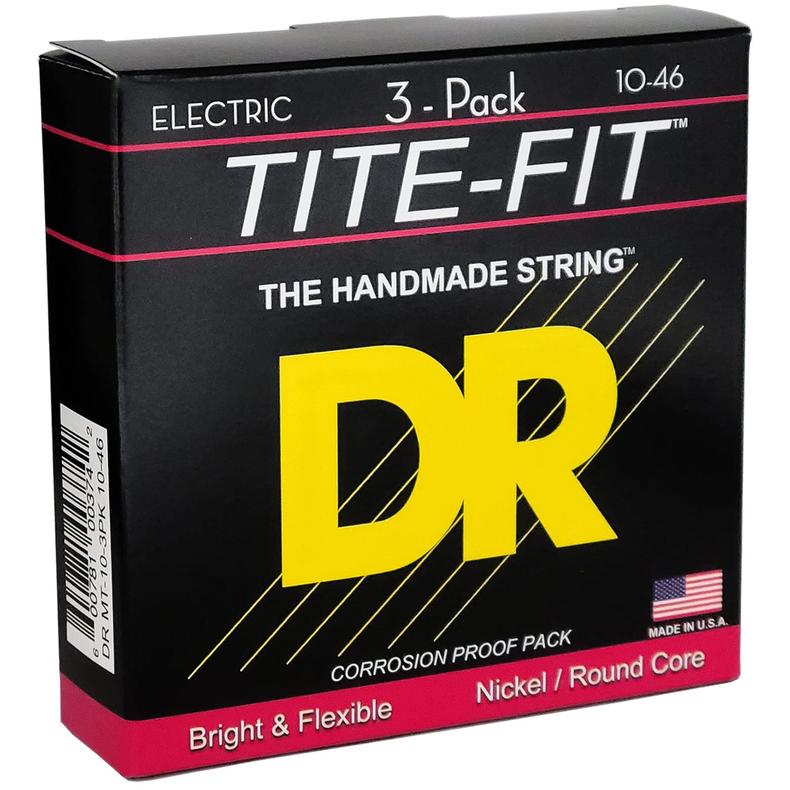 DR Strings Tite-Fit Nickel Plated Electric Guitar Strings, Medium 10-46, 3-Pack (MT-10-3PK)