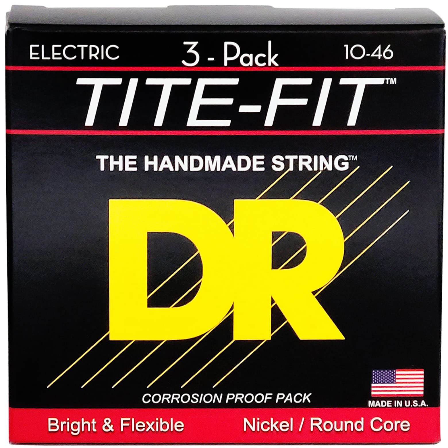 DR Strings Tite-Fit Nickel Plated Electric Guitar Strings, Medium 10-46, 3-Pack (MT-10-3PK)