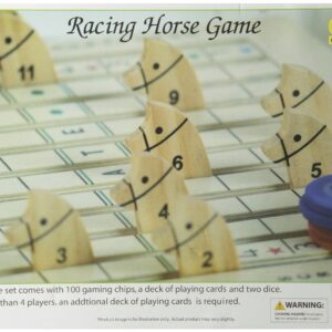 Racing Horse Family Game Wood Board, Include 100 Gaming Chips, a Deck of Playing Cards and Two Dice