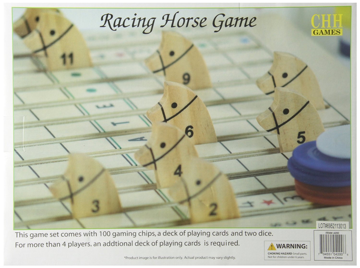 Racing Horse Family Game Wood Board, Include 100 Gaming Chips, a Deck of Playing Cards and Two Dice