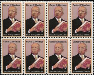 carter g woodson ~ black heritage ~ black history ~ researcher #2073 block of 8 x 20¢ us postage stamps