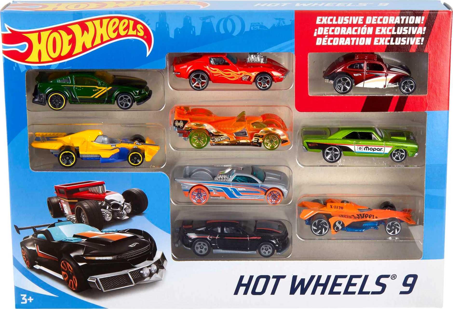 Hot Wheels Toy Cars or Trucks 9-Pack, Set of 9 Vehicles in 1:64 Scale, Including 1 Exclusive, for Kids & Collectors (Styles May Vary)