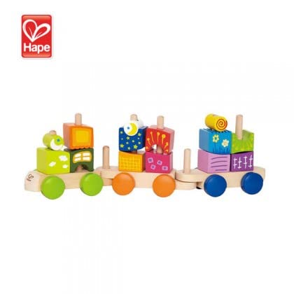 Hape Fantasia Building Blocks Toddler Push and Pull Train Set L: 15.9, W: 3.2, H: 4.7 inch