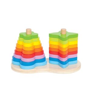 hape wooden double rainbow stacker set| color recognition stacker & educational learning toys for toddlers