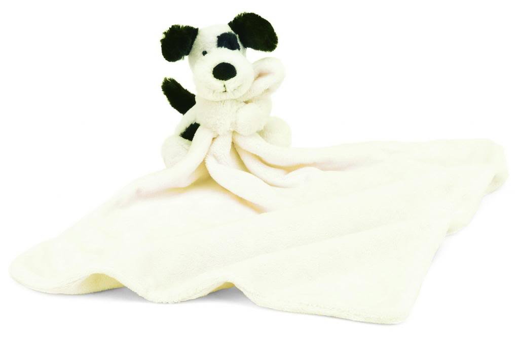 Jellycat Bashful Black and Cream Puppy Soother Stuffed Animal, 13.5 inches| Security Blanket & Lovey for Babies | Baby Gift