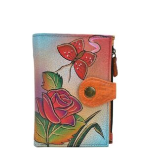 anna by anuschka women's hand painted genuine leather ladies wallet - rose butterfly