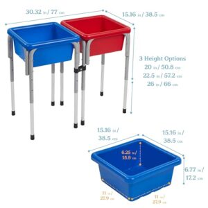 ECR4Kids 2-Station Sand and Water Adjustable Play Table, Sensory Bins, Blue/Red