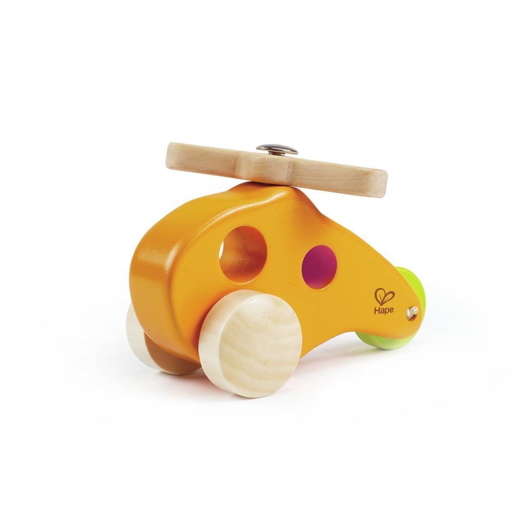 Hape Little Copter Wooden Toy Toddler Play Vehicle, L: 5, W: 2.6, H: 3.5 inch, Yellow