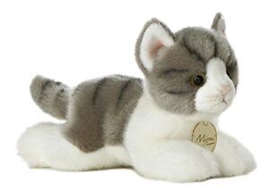 aurora® adorable miyoni® grey tabby cat stuffed animal - lifelike detail - cherished companionship - 8 inches