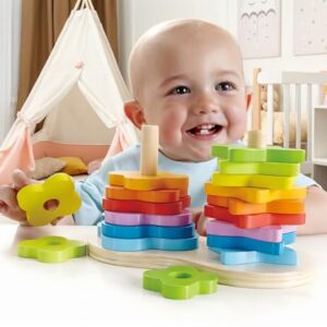 Hape Wooden Double Rainbow Stacker Set| Color Recognition Stacker & Educational Learning Toys for Toddlers