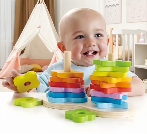 Hape Wooden Double Rainbow Stacker Set| Color Recognition Stacker & Educational Learning Toys for Toddlers