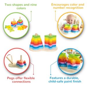 Hape Wooden Double Rainbow Stacker Set| Color Recognition Stacker & Educational Learning Toys for Toddlers