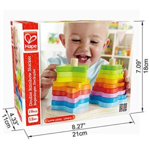 Hape Wooden Double Rainbow Stacker Set| Color Recognition Stacker & Educational Learning Toys for Toddlers