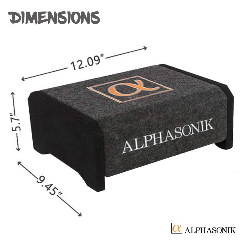 Alphasonik AS8DF 8 inch 600 Watts 4-Ohm Down Fire Shallow Mount Flat Enclosed Sub woofer for Tight Spaces in Cars and Trucks, Slim Thin Loaded Subwoofer Air Tight Sealed Bass Enclosure