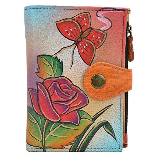 Anna by Anuschka Women's Hand Painted Genuine Leather Ladies Wallet - Rose Butterfly