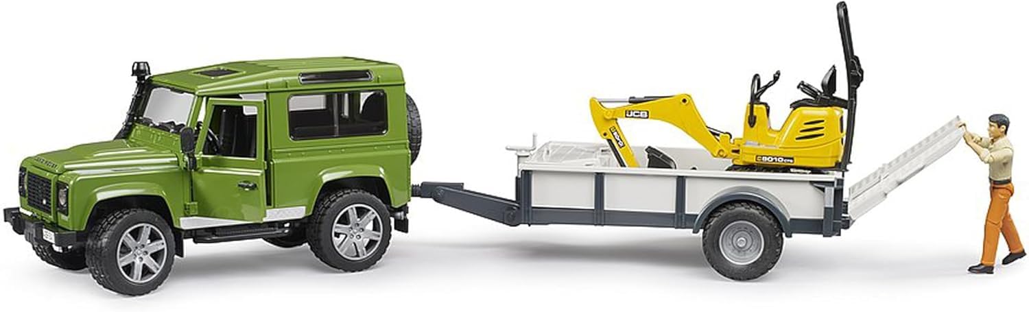 Bruder Land Rover Defender Rigid Drawbar Trailer Jcb Micro Excavator and Construction Worker for unisex-children