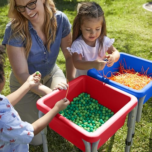 ECR4Kids 2-Station Sand and Water Adjustable Play Table, Sensory Bins, Blue/Red