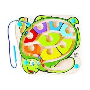 hape wooden magnetic maze puzzle colorblock sea turtle| learning and development puzzle with magnetic wand for preschoolers