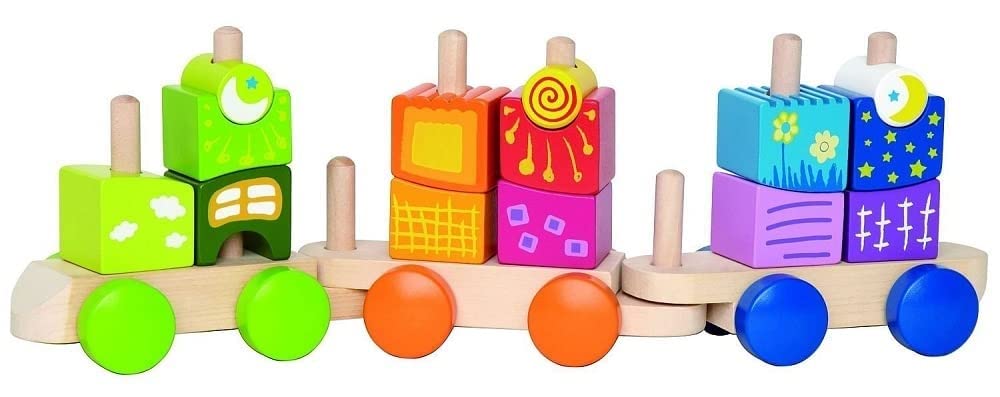 Hape Fantasia Building Blocks Toddler Push and Pull Train Set L: 15.9, W: 3.2, H: 4.7 inch