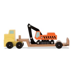 melissa & doug trailer and excavator wooden vehicle set (3 pcs)