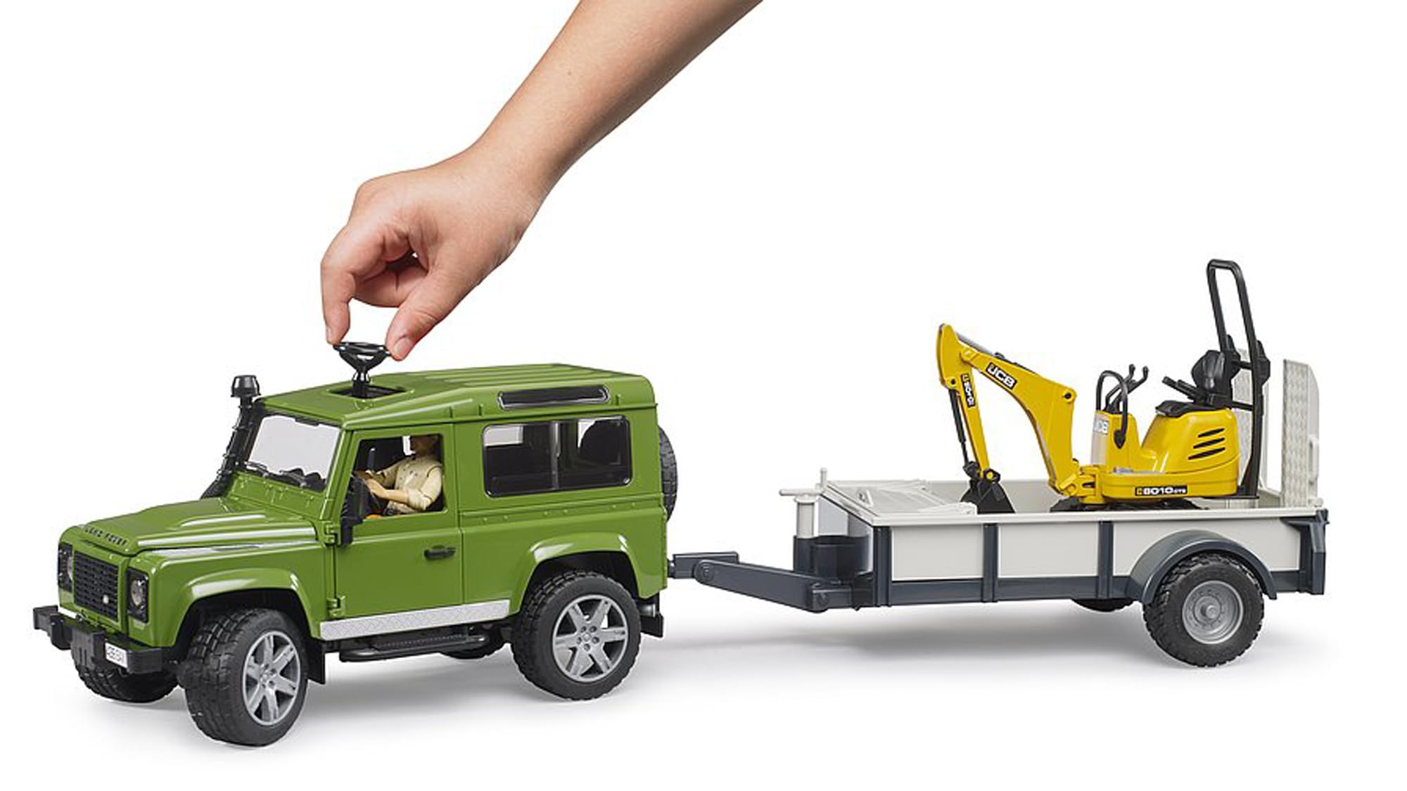 Bruder Land Rover Defender Rigid Drawbar Trailer Jcb Micro Excavator and Construction Worker for unisex-children