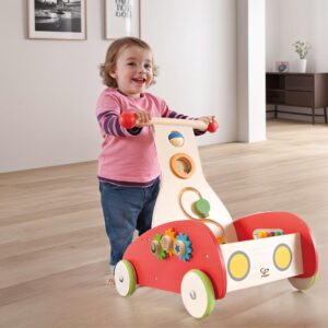 Hape Wonder Walker Push and Pull Toy | Award Winning Wooden Toddler Walking Activity Center, Rolling Baby Walker Toy, Red/Natural