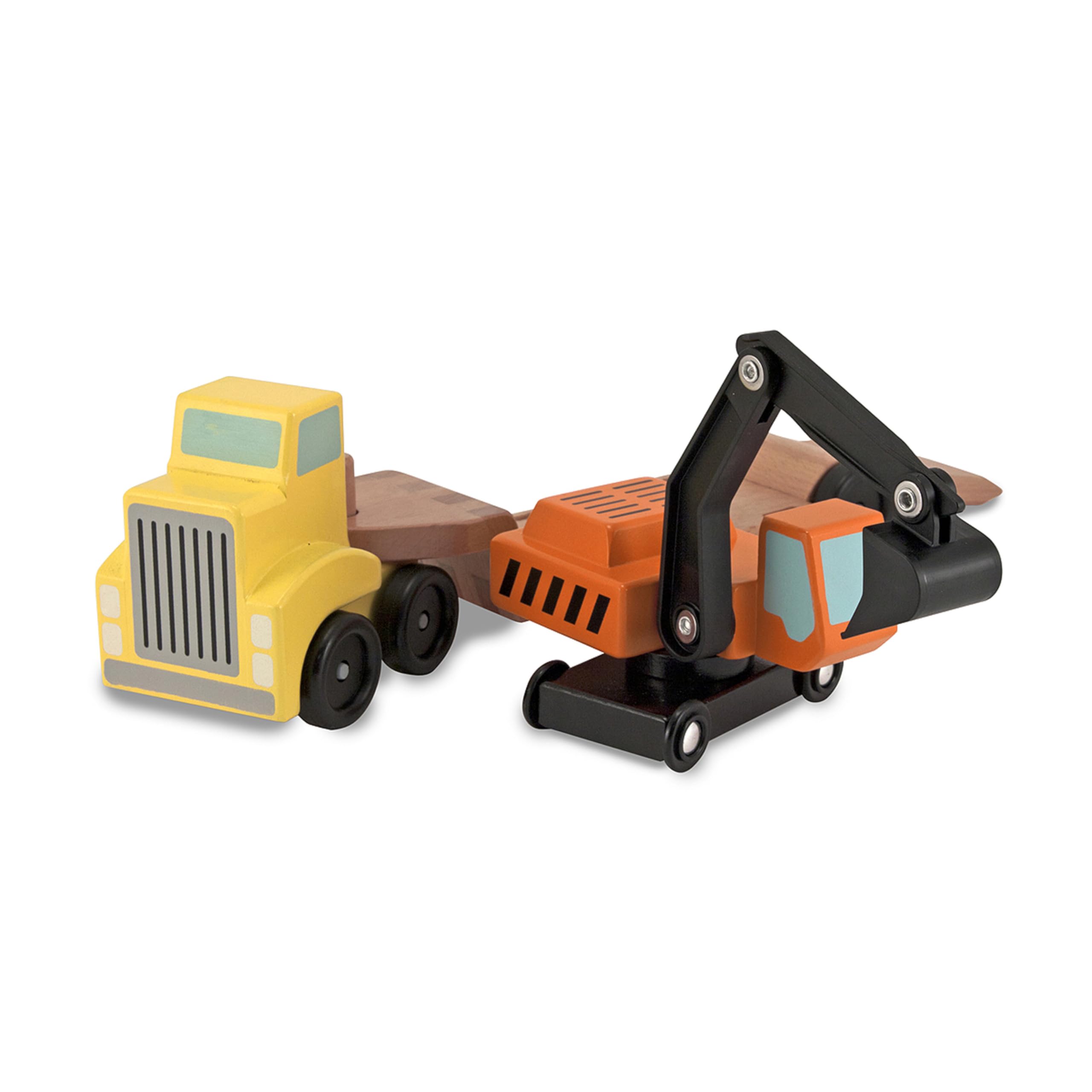 Melissa & Doug Trailer and Excavator Wooden Vehicle Set (3 pcs)