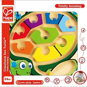 Hape Wooden Magnetic Maze Puzzle Colorblock Sea Turtle| Learning and Development Puzzle with Magnetic Wand for Preschoolers