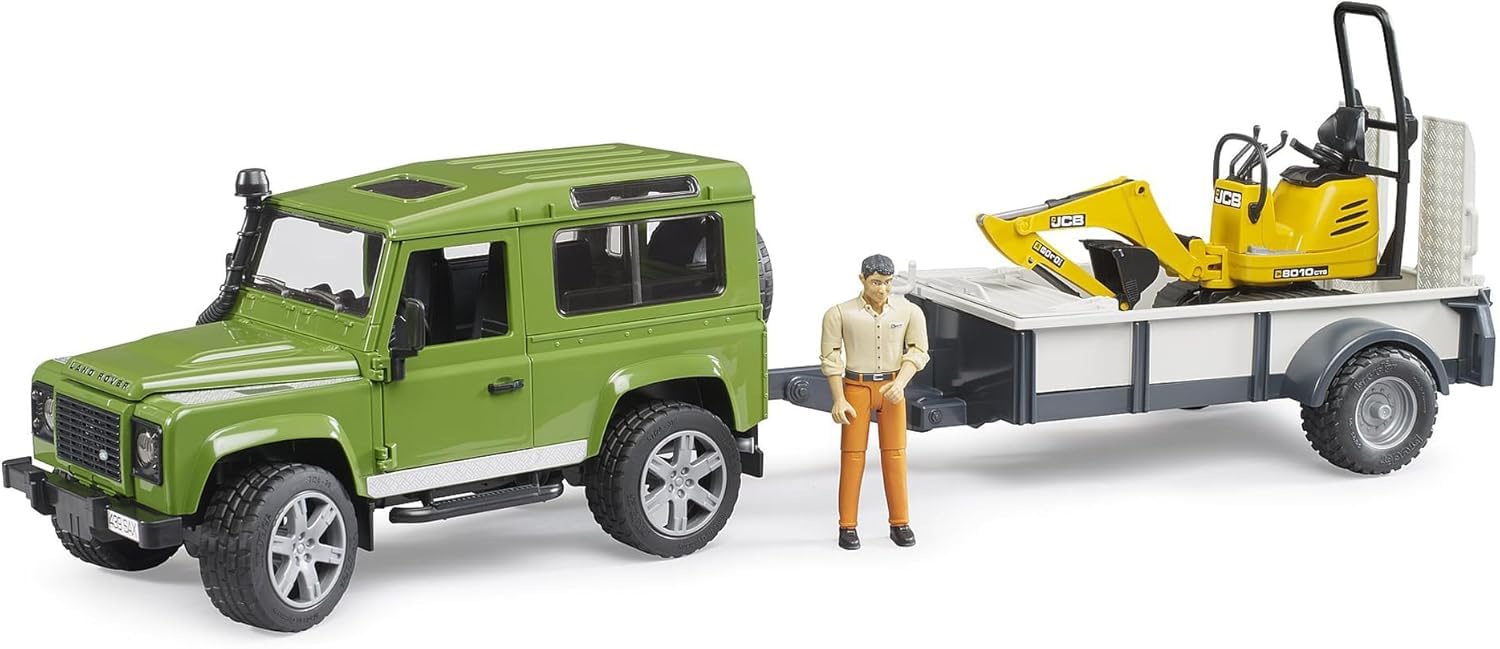 Bruder Land Rover Defender Rigid Drawbar Trailer Jcb Micro Excavator and Construction Worker for unisex-children