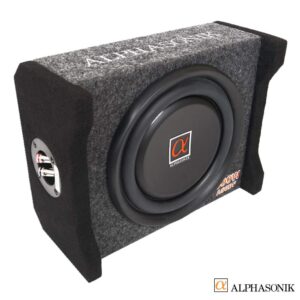 Alphasonik AS8DF 8 inch 600 Watts 4-Ohm Down Fire Shallow Mount Flat Enclosed Sub woofer for Tight Spaces in Cars and Trucks, Slim Thin Loaded Subwoofer Air Tight Sealed Bass Enclosure