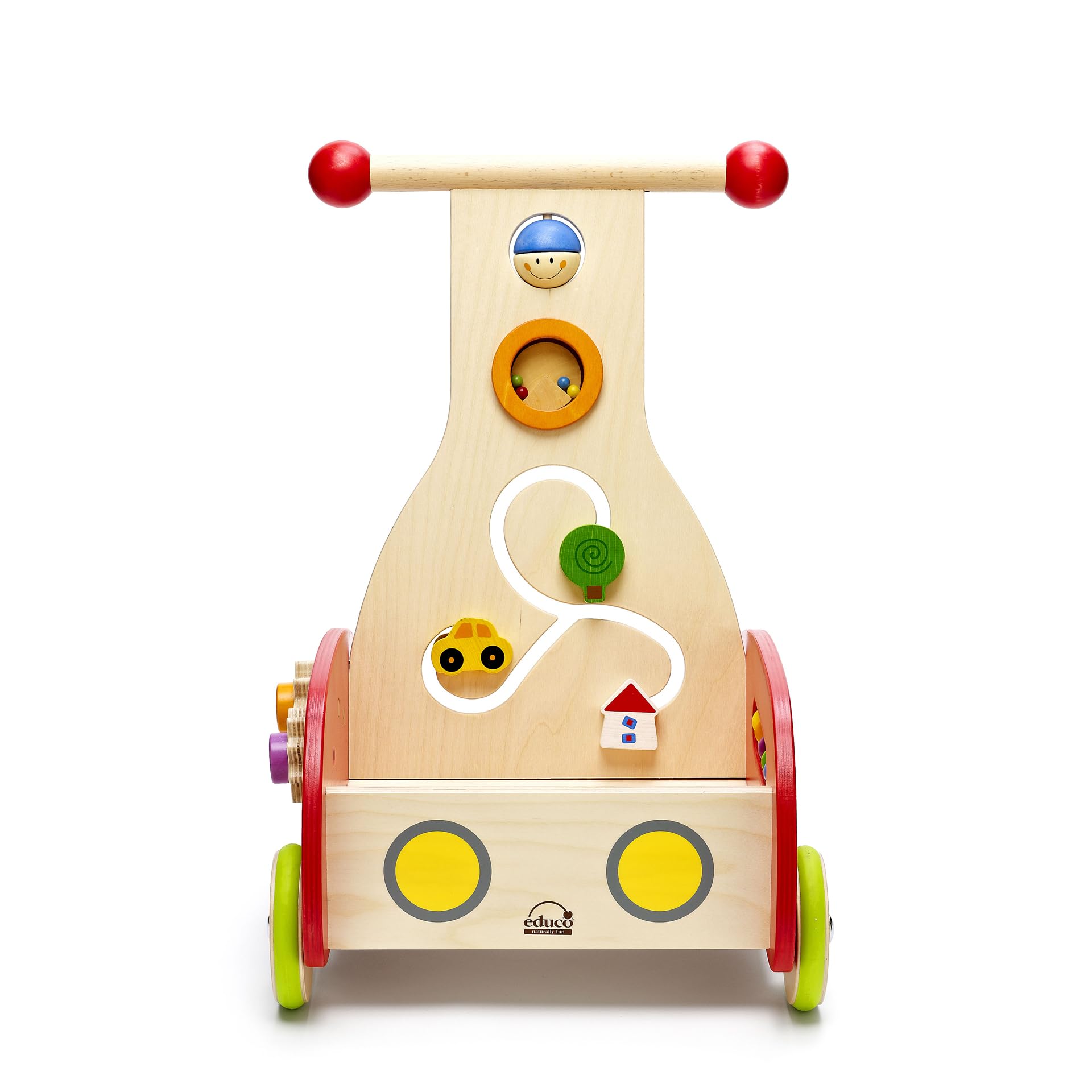 Hape Wonder Walker Push and Pull Toy | Award Winning Wooden Toddler Walking Activity Center, Rolling Baby Walker Toy, Red/Natural