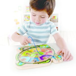 Hape Wooden Magnetic Maze Puzzle Colorblock Sea Turtle| Learning and Development Puzzle with Magnetic Wand for Preschoolers