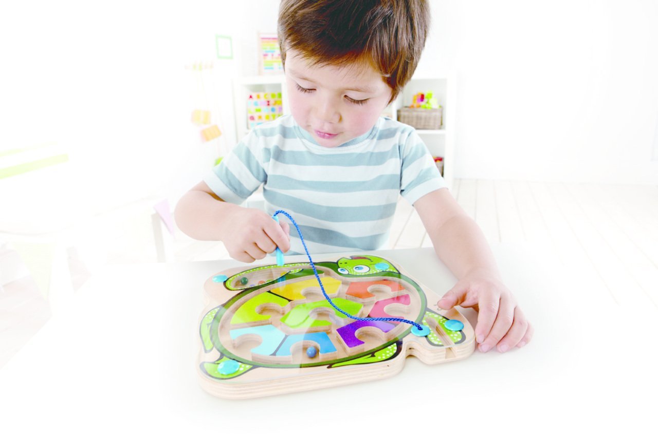 Hape Wooden Magnetic Maze Puzzle Colorblock Sea Turtle| Learning and Development Puzzle with Magnetic Wand for Preschoolers